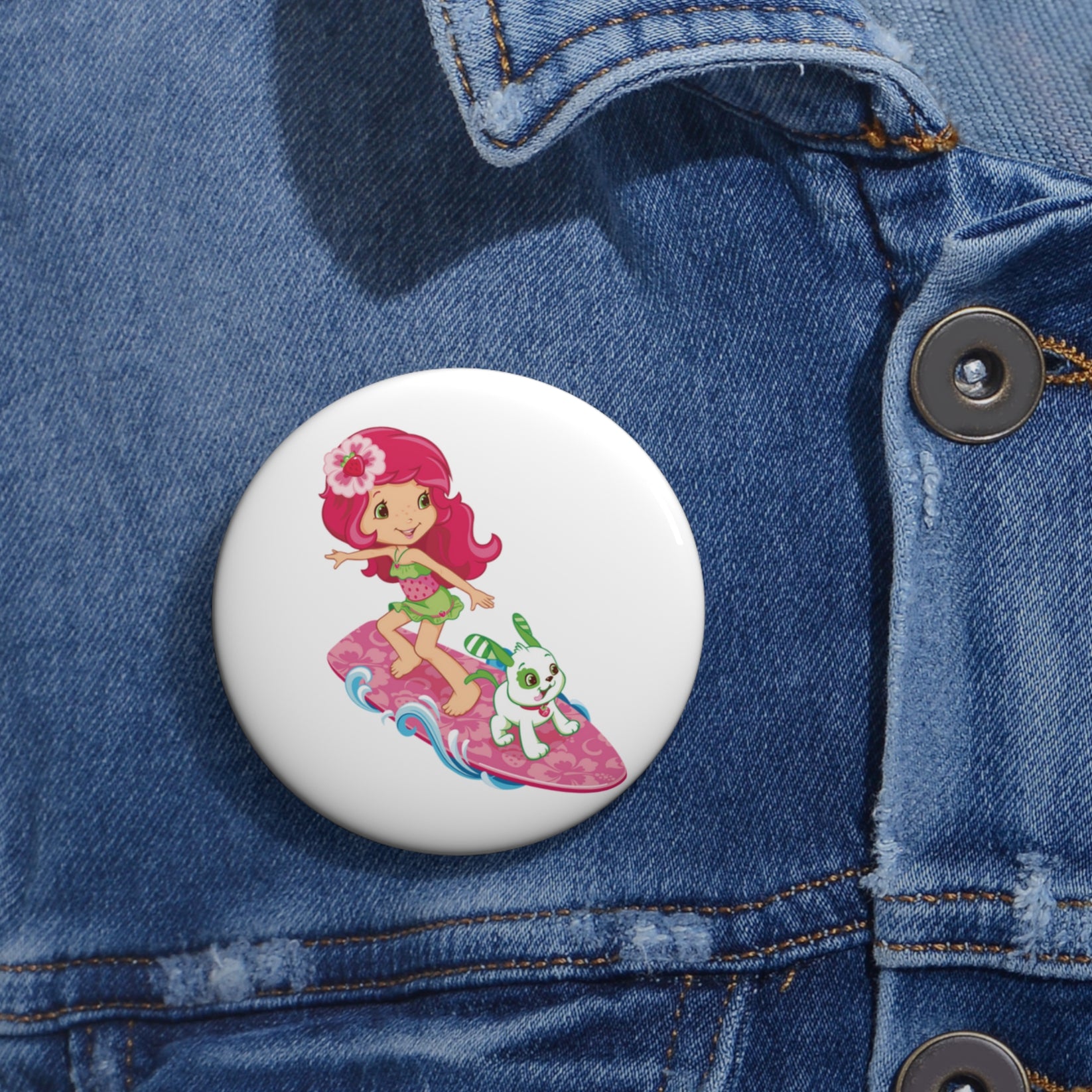 Strawberry Shortcake Surfing: Printed Button Badge – Prithvi Enterprises
